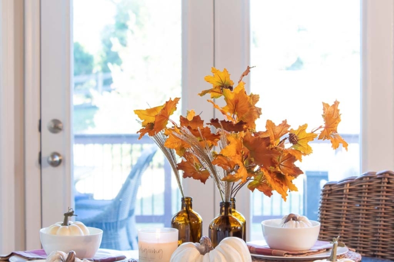 Simple Fall Place Setting With Plaid and Pumpkins - The Lived-in Look