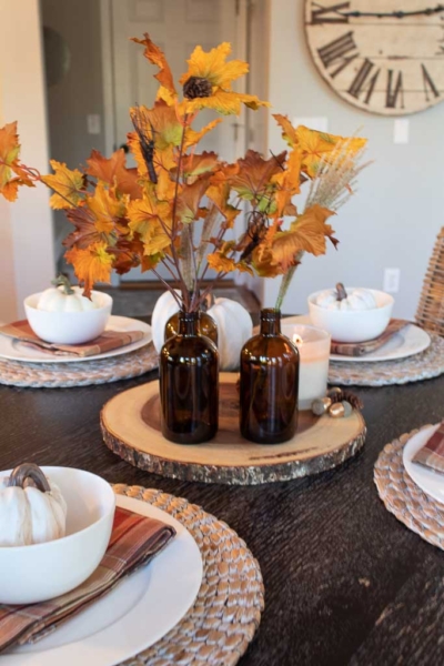 Simple Fall Place Setting With Plaid and Pumpkins - The Lived-in Look